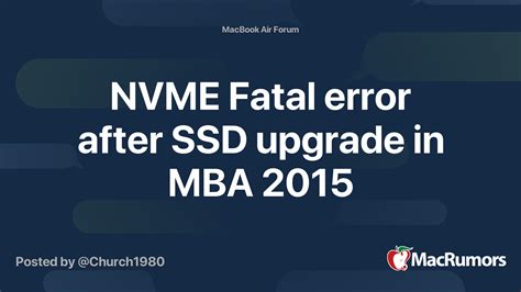 Nvme Fatal Error After Ssd Upgrade In Mba 2015 Macrumors Forums