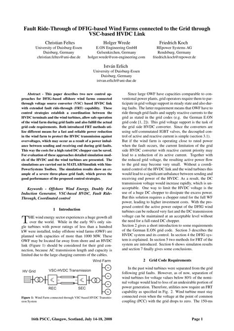Pdf Fault Ride Through Of Dfig Based Wind Farms Connected To The Grid Through Vsc Based Hvdc Link