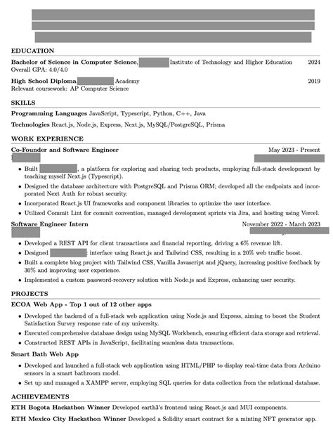 Faangbig Tech Software Engineering Internship Resume Cv Review R