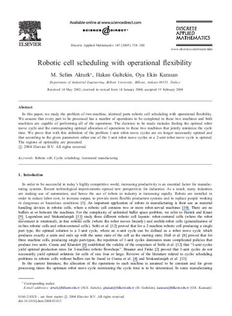 pdf robotic cell scheduling with operational flexibility