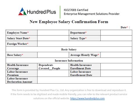 Example Form New Employee Salary Confirmation Form 101Form Net