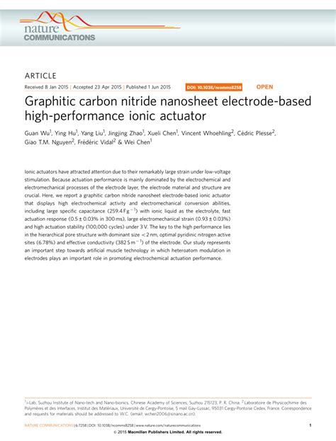 Pdf Graphitic Carbon Nitride Nanosheet Electrode Based High Performance Ionic Actuator