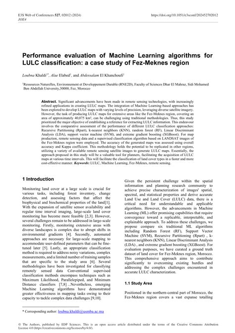 Pdf Performance Evaluation Of Machine Learning Algorithms For Lulc
