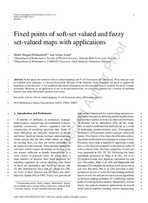 Pdf Fixed Points Of Soft Set Valued And Fuzzy Set Valued Maps With Applications