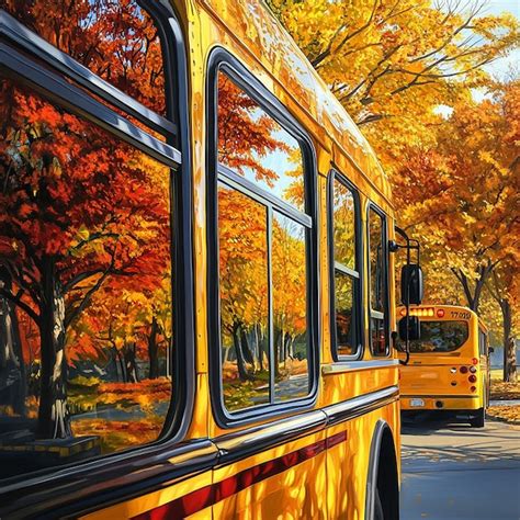 Fall Tree Reflections In School Bus Windows Premium Ai Generated Image
