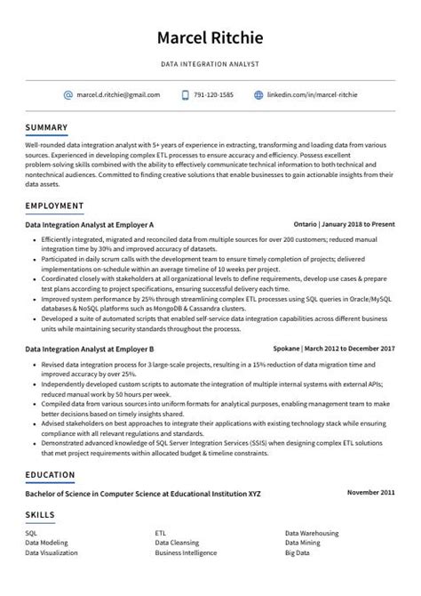 Data Integration Analyst Resume Cv Example And Writing Guide