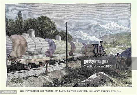 History Of Railways Freight Train Steam Locomotive Pulling Oil Trunks