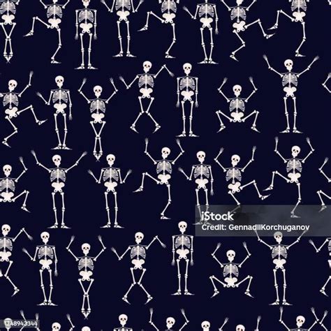 매끄러운 패턴 파티에서 춤추는 해골 다양한 포즈의 인간의 해골 낮에 대한 스톡 벡터 아트 및 기타 이미지 낮 두개골 디자인 Istock