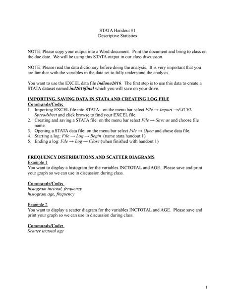 Stata Descriptive Statistics Stata Handout Descriptive Statistics