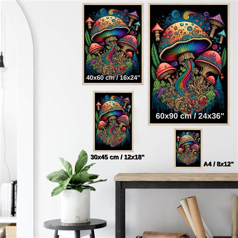 70s Psychedelic Mushroom Trippy Art Work Magic Mushroom Poster 70s