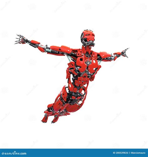 Master Cyber Robot Is Doing A Free Jump Stock Illustration