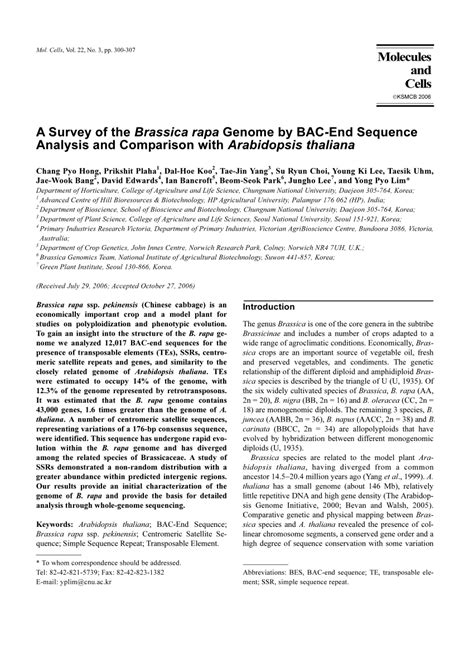 Pdf A Survey Of The Brassica Rapa Genome By Bac End Sequence Analysis