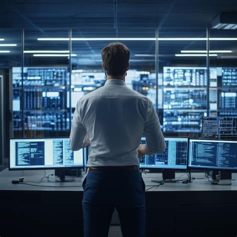 Security Analyst Monitoring Cybersecurity Threats In Data Center