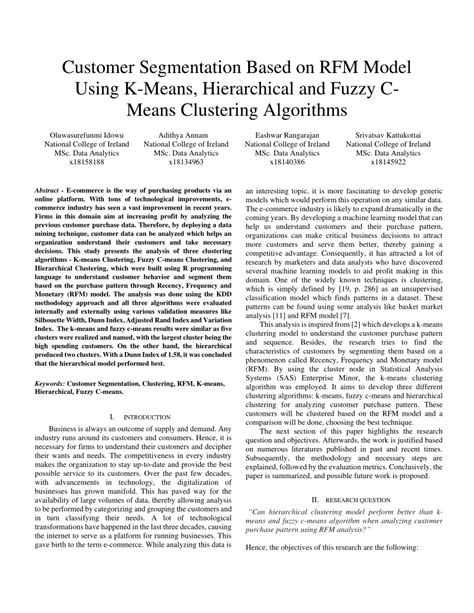 pdf customer segmentation based on rfm model using k means