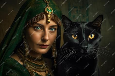 Premium Ai Image Beautiful Oriental Woman And Black Cat Neural Network Ai Generated