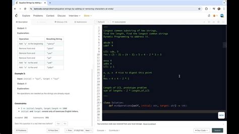 Leetcode 3135 Equalize Strings By Adding Or Removing Characters At Ends Dp Longest Common
