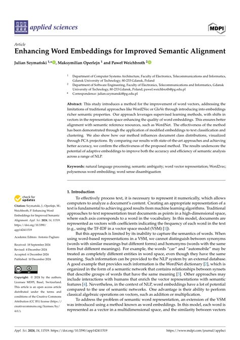Pdf Enhancing Word Embeddings For Improved Semantic Alignment