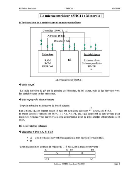 Le Microcontrôleur 68hc11 Motorola Pdf Processeur Pointeur