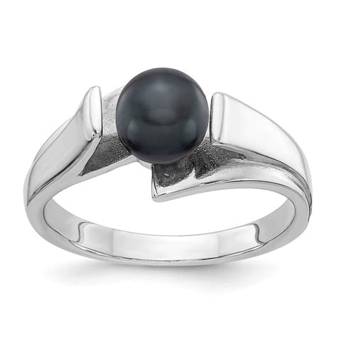 Kazi Luxury 14k White Gold 6mm Black Fw Cultured Pearl Ring
