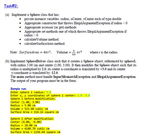 solved task 2 a implement a sphere class that has