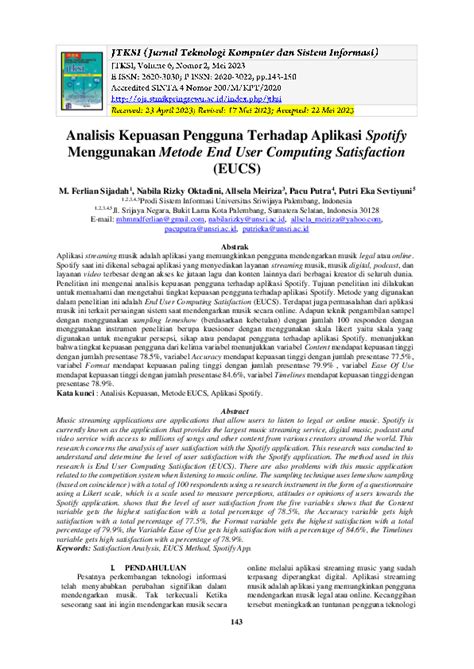 Pdf Analisis Kepuasan Pengguna Terhadap Aplikasi Spotify Menggunakan Metode End User Computing