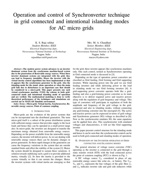 Pdf Operation And Control Of Synchronverter Technique In Grid Connected And Intentional