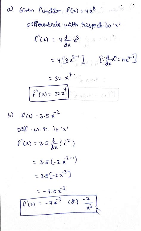 [solved] Differentiate A F X 4x 8 B F X 3 5x −2 C F X