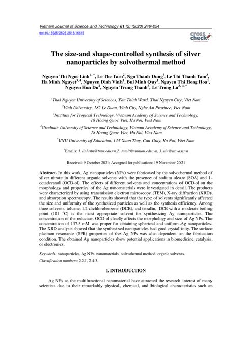 Pdf The Size And Shape Controlled Synthesis Of Silver Nanoparticles By Solvothermal Method