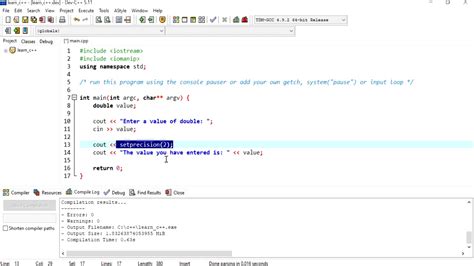 C 3 Print A Double To 2 Decimal Places Using Setprecision And Fixed