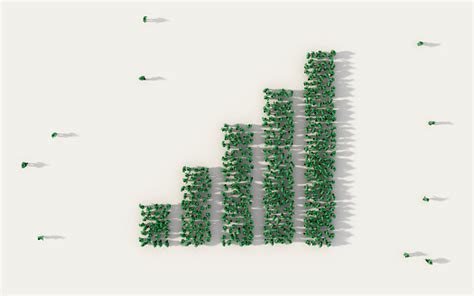 흰색 바탕에 소셜 미디어 및 커뮤니티 개념에서 열 그래프 또는 막대 차트 기호를 형성 하는 사람들의 큰 그룹 위의 군중 그림의 3d 기호 함께 모여 막대 그래프에 대한 스톡