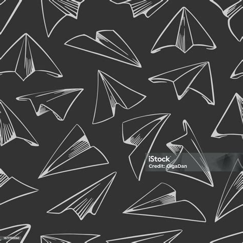 Seamless 패턴 종이 비행기 스케치 세트 벡터 Ship Launch에 대한 스톡 벡터 아트 및 기타 이미지 Ship Launch 개인 비행기 계획 Istock