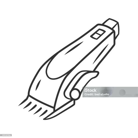면도 기계 선형 아이콘 이발 절차 이발사 미용 장치 미용 전기 기기 가는 선 그림입니다 등고선 기호입니다 벡터 절연 윤곽선 도면 편집 가능한 스트로크 0명에 대한 스톡 벡터