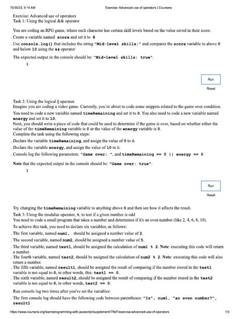 Exercise Advanced Use Of Operators Coursera Pdf