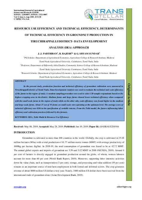Pdf Resource Use Efficiency And Technical Efficiency Determinants Of