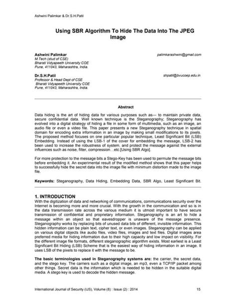 Using Sbr Algorithm To Hide The Data Into The Jpeg Image Pdf