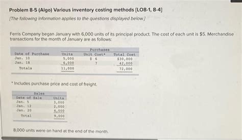 solved problem 8−5 algo various inventory costing methods