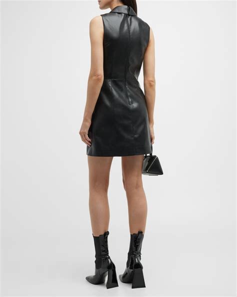 Handmade Womens Leather Dress Mini Leather Dress Sleeveless Black