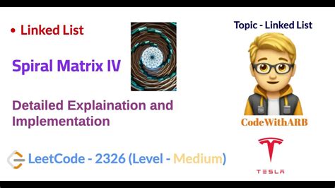 Spiral Matrix Iv Leetcode 2326 Linked List Youtube