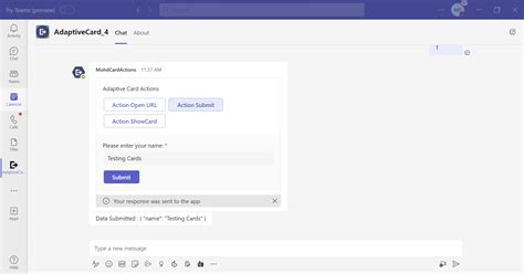 Send Adaptive Card Including Different Actions Nodejs Code Samples Microsoft Learn