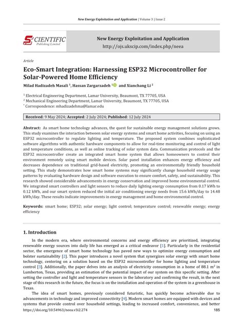 Pdf Eco Smart Integration Harnessing Esp32 Microcontroller For Solar Powered Home Efficiency