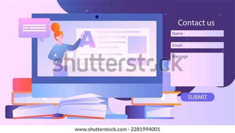 Contact Us Concept Woman Develops Graphic Stock Vector Royalty Free