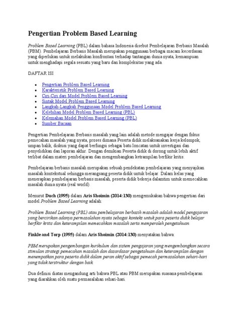 Pengertian Problem Based Learning Pdf