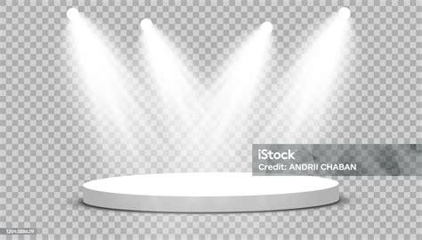 둥근 연단 받침대 또는 플랫폼은 투명 한 배경에 스포트라이트에 의해 조명 설계를 위한 플랫폼 현실적인 3d 빈 연단 경치 좋은