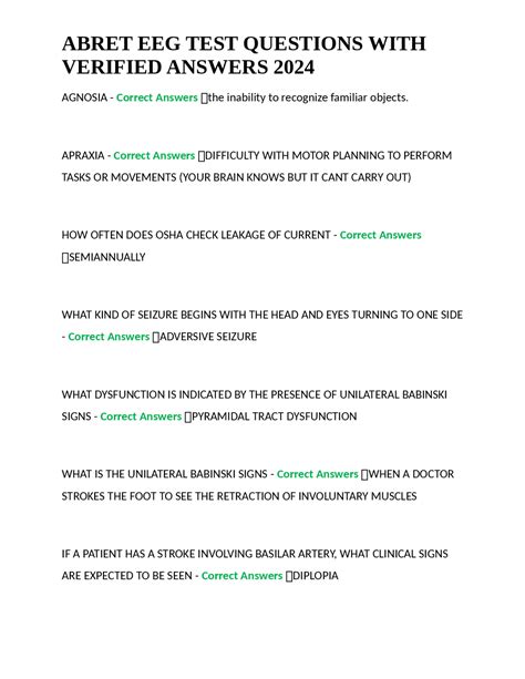 Abret Eeg Test Questions With Verified Answers 2024 Exams Nursing