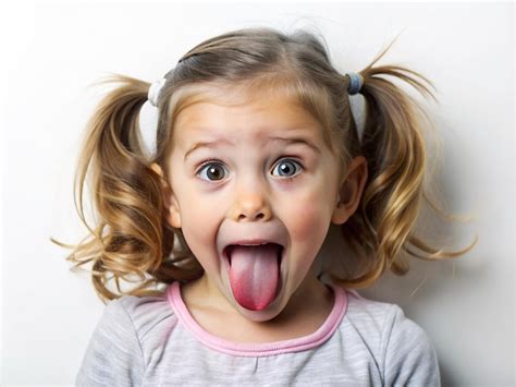 Premium Photo A Girl Making A Silly Face With Her Tongue Curled Up