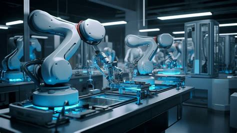 Blured Background Machine Ai Bot Working In The Office For Industrial Revolution And Automation