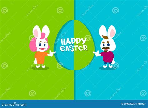 Rabbit Bunny Couple Colorful Eggs Happy Easter Holiday Banner Greeting