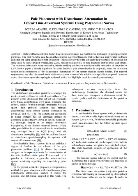pdf pole placement with disturbance attenuation in linear time