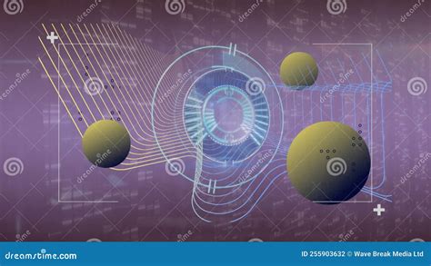 Animation Of Arc Reactor Globes And Abstract Pattern In Viewfinder Over Falling Bar Graphs