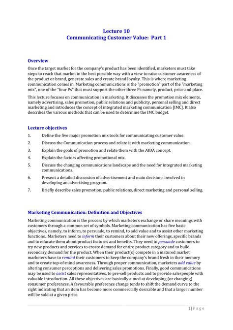 Marketing Fundamentals Lecture 10 Summary Notes Mark1012 Marketing
